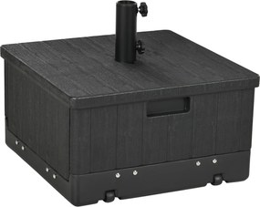 Stojan na slunečník Outsunny s podstavcem, bočním stolem a květináčem, s odvodňovacími kolečky a rukojetí, PE a kov, 53L x 53W x 47H cm, černý | Aosom