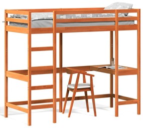 Patrová postel se stolem voskově hnědá 80x200 cm masiv borovice - Default Title