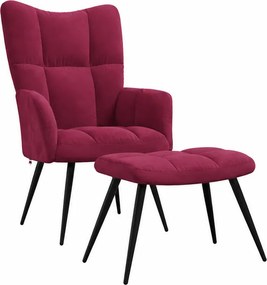 křeslo relaxační, s podnožkou, odpočinkové, ušák, kov/samet, 98x63x69 cm, černá/vínová, Dekorino KR20260017