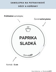 Samolepka na kořenky PAPRIKA UZENÁ průhledná 5 cm tučné písmo