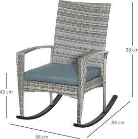 Houpací křeslo Outsunny Zahradní houpací křeslo s polštářem, polyratan a kov, šedé, 66 x 88 x 98 cm, ideální na terasu a zahradu | Aosom.de