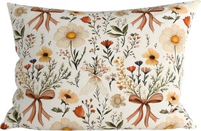 Polybavlněný povlak na polštář FLORAL RIBBON POLY 70x90 cm, krémový