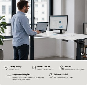 Elektrický stůl s nastavením výšky ergonomický antracitově-bílý, 1600x800 mm: ARIA
