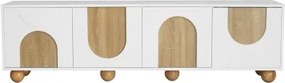 Aosom TV skříňka se 4 dveřmi, minimalistický design s dřevěným dekorem a bílou úpravou, 175 x 38 x 50 cm, přírodní barva+ bílá