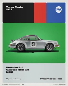 Umělecký tisk Porsche 911 Carrera RS 2.8 - 50th Anniversary - Targa Florio - 1973, (40 x 50 cm)