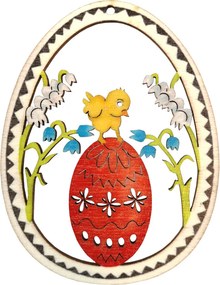 AMADEA Dřevěná dekorace vajíčko kuře s vajíčkem, velikost 9 cm, český výrobek