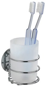 Bílý samodržící kelímek na zubní kartáčky z nerezové oceli – Wenko