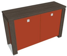 Nízká skříň Verno+ S 140 x 46 x 90 cm, skleněné dveře, dub antracit / oranžová