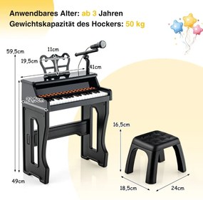Costway 37-klávesová dětská klaviatura elektronické dětské piano se stoličkou