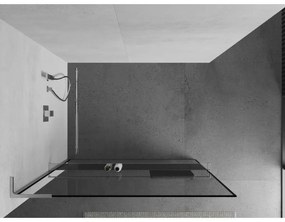 Mexen Kioto+ L, sprchová zástěna Walk-In s poličkou a věšákem 90 x 200 cm, 8mm čiré sklo černý vzor, ​​chromový profil, 800-090-123-01-70