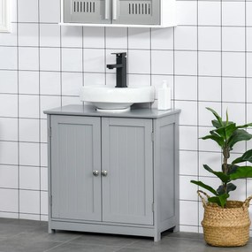 Koupelnová skříňka Kleankin pod umyvadlo - Skříňka pod umyvadlo - Skříň s 2 dveřmi a policí - Rozměry 60D x 30Š x 60V cm - Šedé dřevo | Aosom