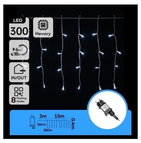 Aigostar - LED Venkovní vánoční řetěz 300xLED/8 funkcí 15x0,4 m IP44 stud bílá
