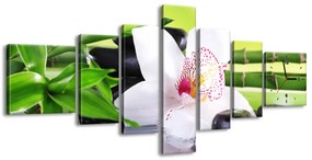 Gario Obraz s hodinami Bílá orchidej a kameny - 7 dílný Rozměry: 160 x 70 cm