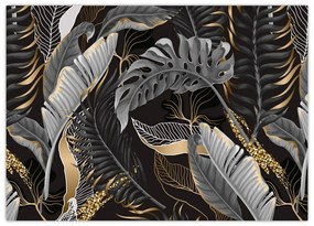 Obraz - Tropické listy v černo-zlaté (70x50 cm)