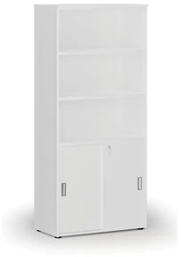 Kombinovaná kancelářská skříň PRIMO WHITE, zasouvací dveře na 2 patra, 1781 x 800 x 420 mm, bílá