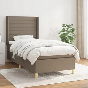 Box Spring Postel S Matrací Textil Taupe vodorovné pruhy 90 x 190 cm