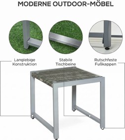Zahradní stolek Outsunny® s tvrzeným sklem, polyratanem a hliníkem, odolný proti povětrnostním vlivům a moderní pro zahradu, balkon, terasu | Aosom.de