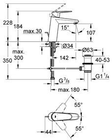 Grohe Eurodisc Cosmopolitan - Páková umyvadlová baterie stojánková s odtokovou garniturou, střední model, chrom 23448002