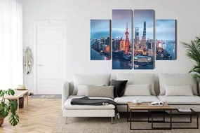 Vícedílný obraz Panorama Šanghaje V Noci Nedostatek Nedostatek Plátno Canvas 120x90