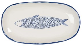 Keramický servírovací talíř s modrým dekorem ryby Atalante - 30*16*3 cm
