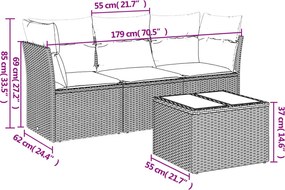 vidaXL 4dílná zahradní sedací souprava s poduškami polyratan [3217216] Barva: Černá a krémová