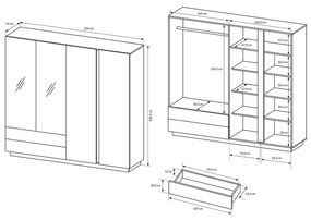 ARCO | šatní skříň 220 se zrcadlem | 220 cm | PUSH OPEN | bílá mat/lesk/dub grandson