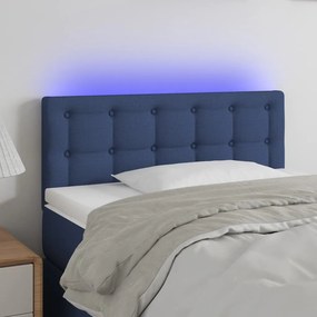 Čelo postele s LED modré 100x5x78/88 cm textil 3122042
