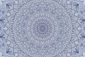 Tapeta detailní ozdobná Mandala v modré barvě - 450x300 cm
