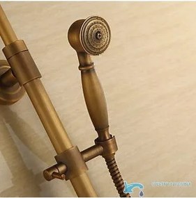 Nástěnný sprchový panel EYN TER1305 s umyvadlovou baterií, starobronz a starobronz s tmavě hnědou rukojetí
