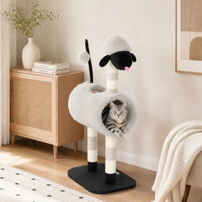 PawHut Kočičí strom v designu ovce, se škrábacím sloupkem, tunelem a hračkou, 98 cm, světle šedá