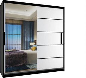Šatní skříň 158 cm Belini černý mat / bílý mat s posuvnými dveřmi a zrcadlem  MZ SZP3/1/B/W/0/BL
