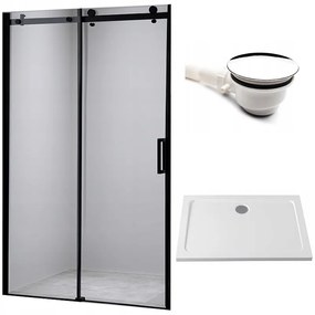 BPS-koupelny Posuvné sprchové dveře HYD-PD03B 100 černé/transparent pro instalaci do niky + vanička HYD-OSV-ST03A bílá
