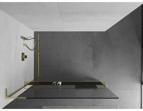 Mexen Kioto+ L, sprchová zástěna Walk-In s poličkou a věšákem 95 x 200 cm, 8mm čiré sklo, zlatý lesklý profil, 800-095-123-50-00