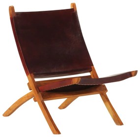 Skládací relaxační židle tmavě hnědá pravá kůže,  356375