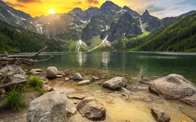 Vícedílný obraz Morskie Oko V Tatrách Při Západu Slunce 3D Nedostatek Nedostatek Přírodní plátno 240x150