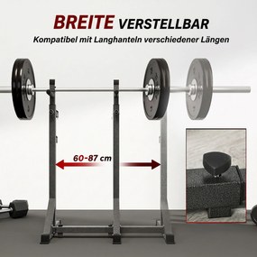 SPORTNOW Multifunkční opora pro činky s nastavitelné šířkou a výškou - Svalový stojan se ocelovou konstrukcí, nosnost 150 kg pro domácí trénink