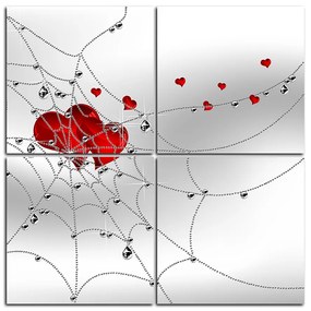 Obraz na plátně - Srdce v stříbrné pavučině - čtverec 378D (60x60 cm)