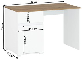 PC stůl 1D1S/120, bílý lesk/dub wotan, VILGO