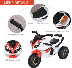 HOMCOM Dětská motorka s hudbou pro děti od 18 do 36 měsíců, bílá, 74x39x48 cm, stabilní a bezpečná pro batolata | Aosom.de