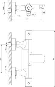 Sapho Kimura vanová baterie nástěnná termostatická 150 mm chrom KU210