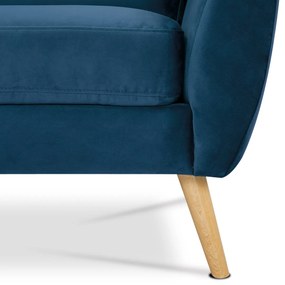 Dvoumístná sedačka, potah modrá sametová matná látka, plastové nohy, dekor buk - ASB-014 BLUE