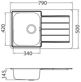 ALVEUS SET0026 - Kuchyňský dřez LINE + dřezová baterie TONIA 29,5 cm satin/chrom
