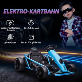 HOMCOM Dětská elektrická motokára 24V s pomalým startem, hudbou, klaksonem, bezpečnostním pásem, dětské vozidlo pro 8-12 let, modrá | Aosom.de