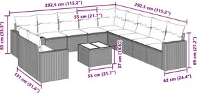 12dílná zahradní sedací souprava podušky světle šedá polyratan 3251539