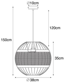 Orientální závěsné svítidlo černé s ratanem 38 cm - Emir