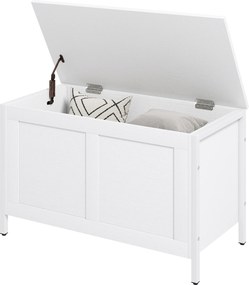 HOMCOM úložný truhla do ložnice 95 L s víkem, úložná lavice s bezpečnostními panty 80x40x50 cm bílá s dřevěnou texturou