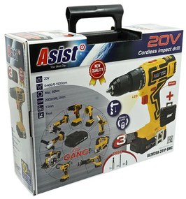 Asist AKU GANG AE2V20A-201P-BMC AKU vrtačka s příklepem 20 V, 2,0 Ah START SET