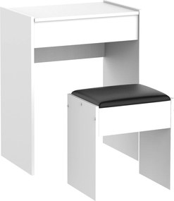 HOMCOM Skládací Toaletní Stolek se Zrcadlem, Moderní Toaletní Stolek se Stoličkou a Úložným Prostorem (10 Přihrádek), Bílý MDF, 60,2 x 40,2 x 79 cm |