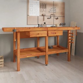 Pracovní stůl se zásuvkami a svěráky 192x62x83cm masivní akácie 153325