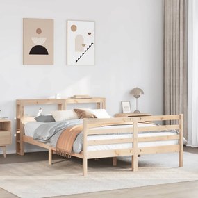 Rám postele s čelem bílý 140 x 200 cm masivní borové dřevo 3305943